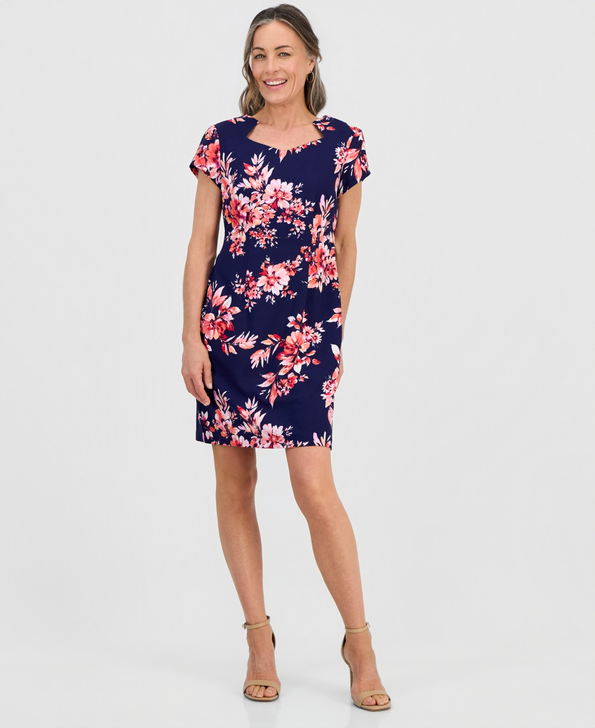 Click here for Connected Petite Floral Print Short-Sleeve Sheath... prices