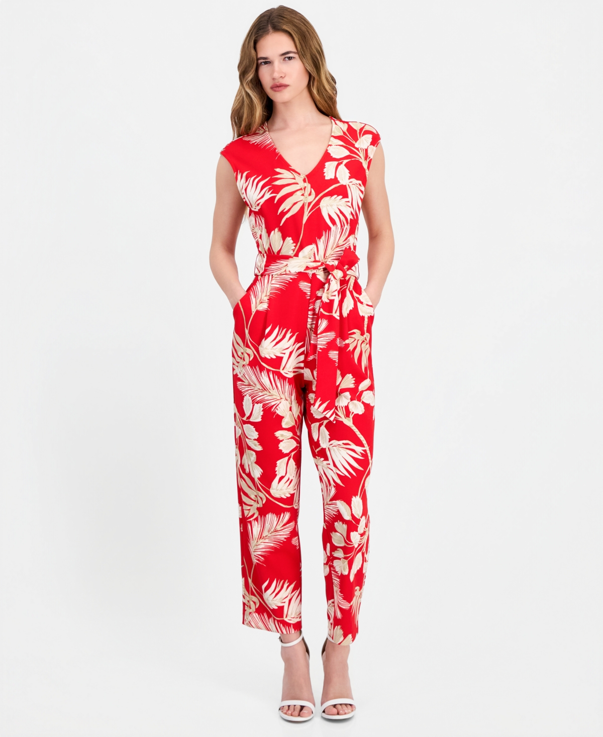 Click here for Anne Klein Essentials Petite Printed Tie-Waist Jum... prices