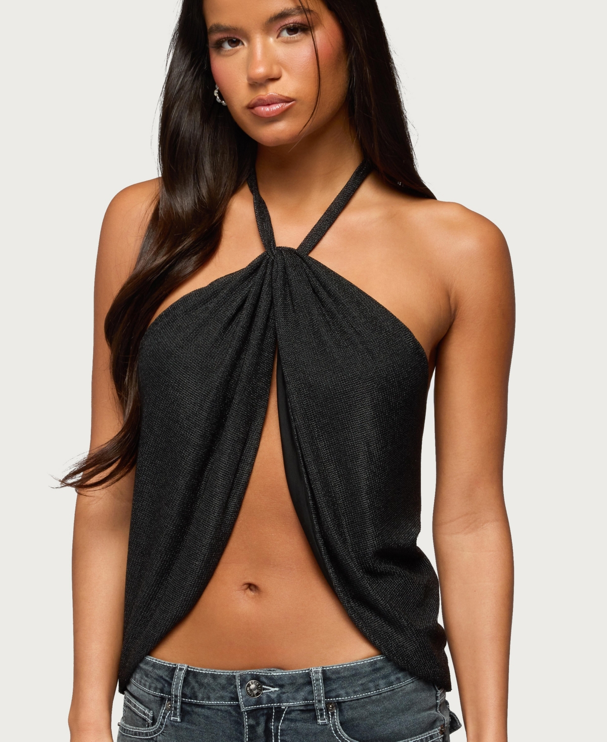 Click here for Edikted Womens Stasia Sparkly Knit Split Front Top... prices