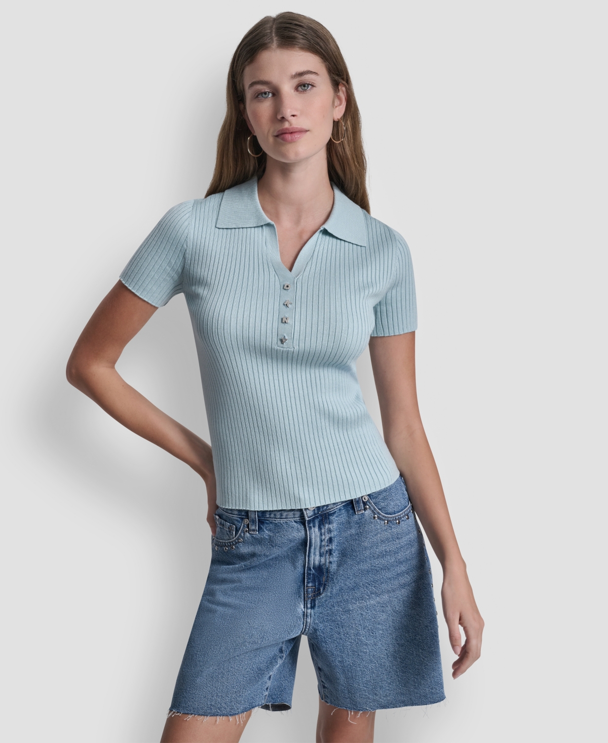 Click here for Dkny Jeans Womens Short-Sleeve Rib Collared Polo T... prices