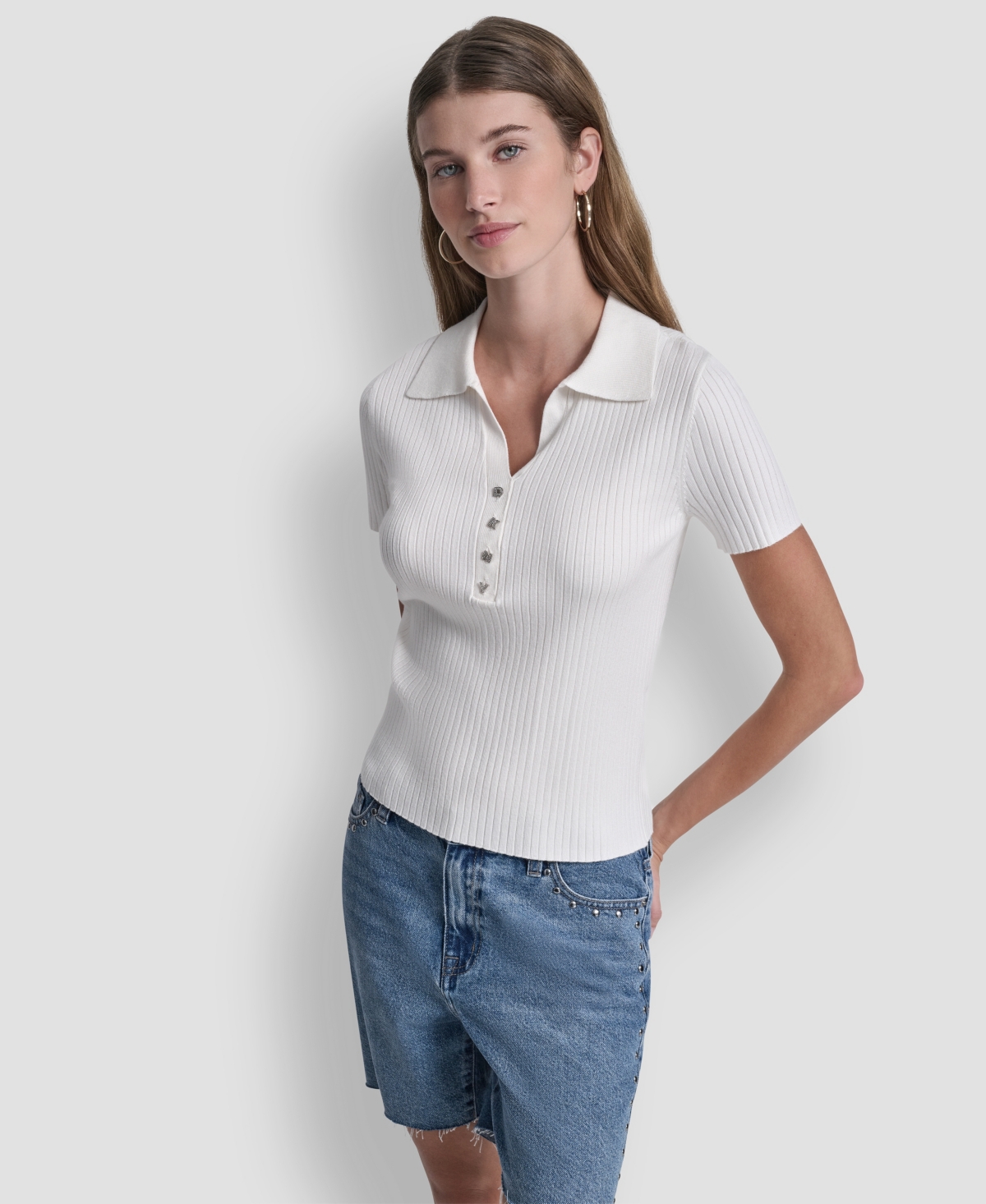 Click here for Dkny Jeans Womens Short-Sleeve Rib Collared Polo T... prices