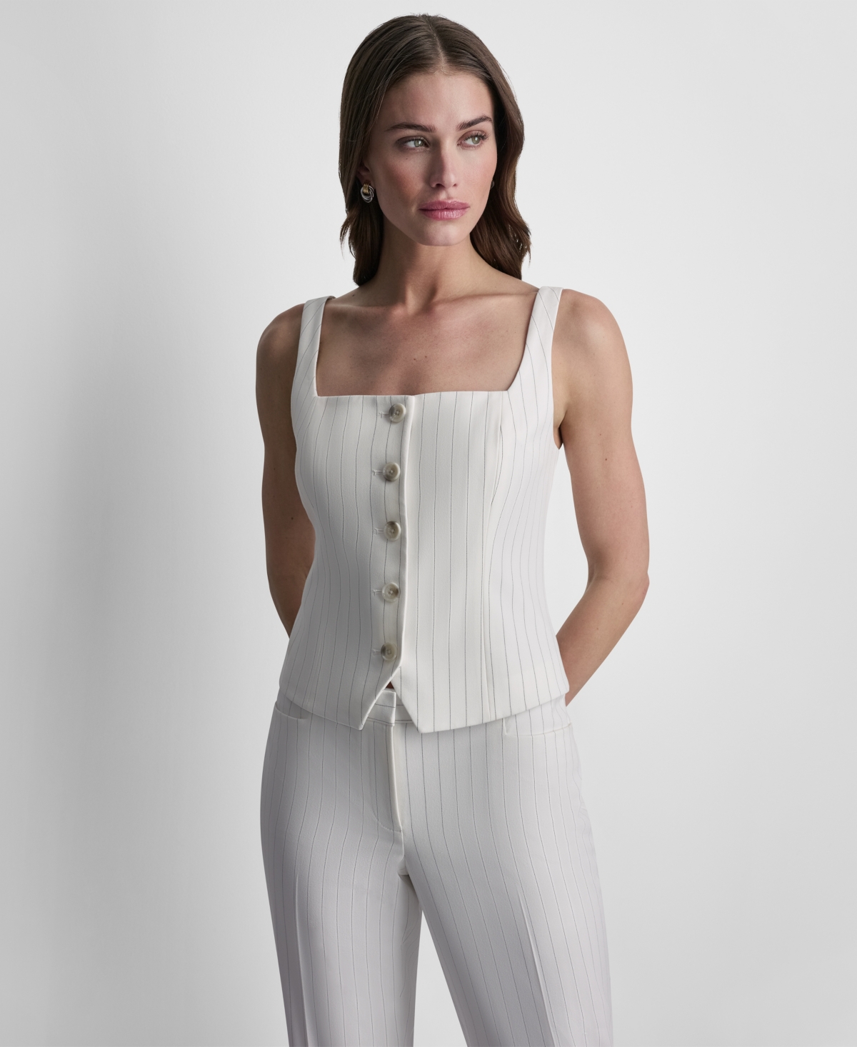 Click here for Dkny Womens Sleeveless Pinstripe Button-Front Vest... prices