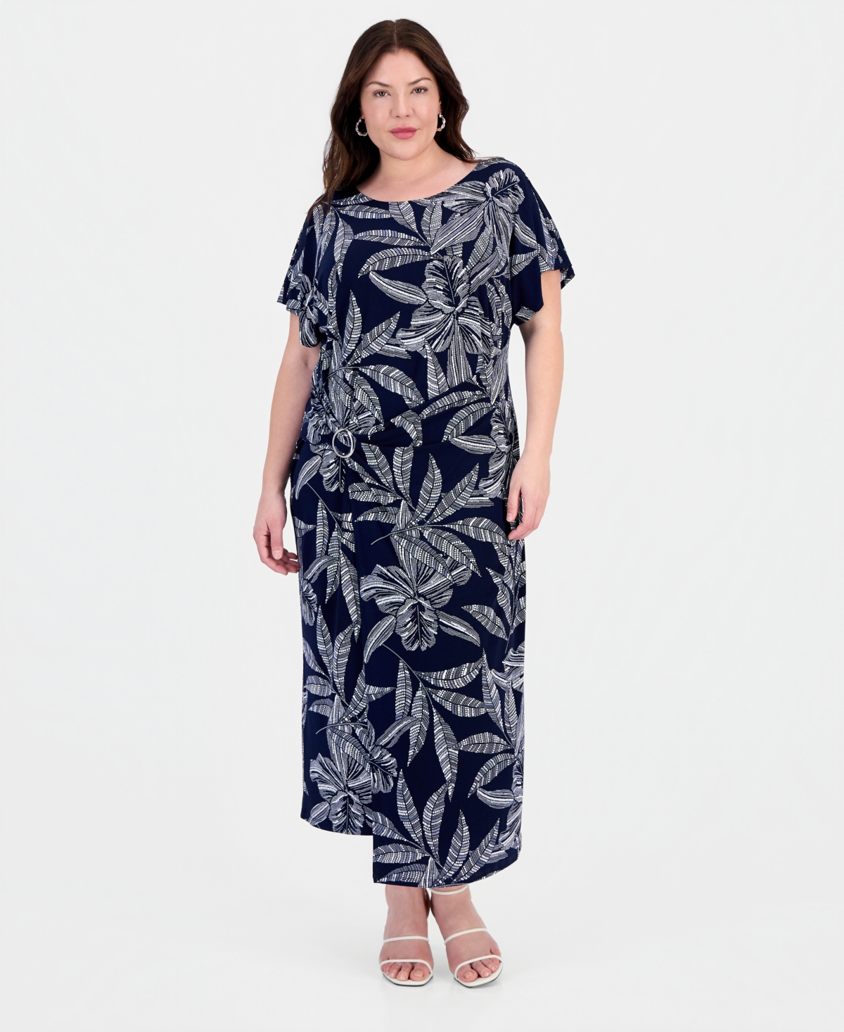 Click here for Robbie Bee Plus Size Printed Faux-Wrap O-Ring Dres... prices