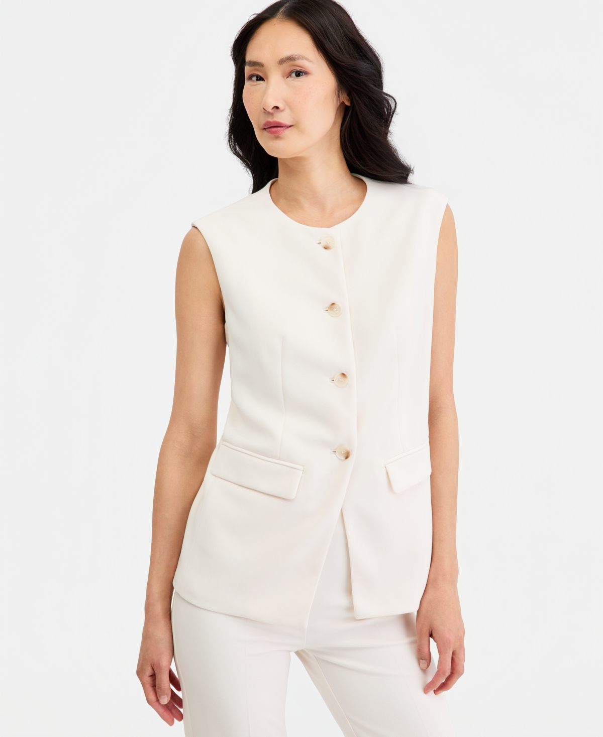 Click here for Anne Klein Womens Four-Button Tailored Vest - Whit... prices