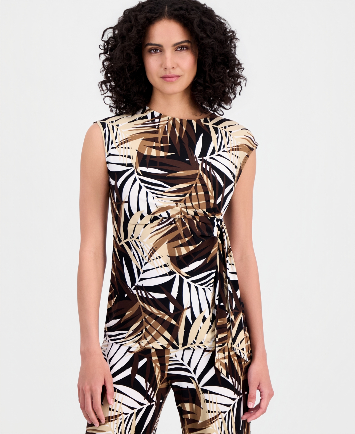 Click here for Anne Klein Womens Palm-Print Extended-Shoulder Tie... prices