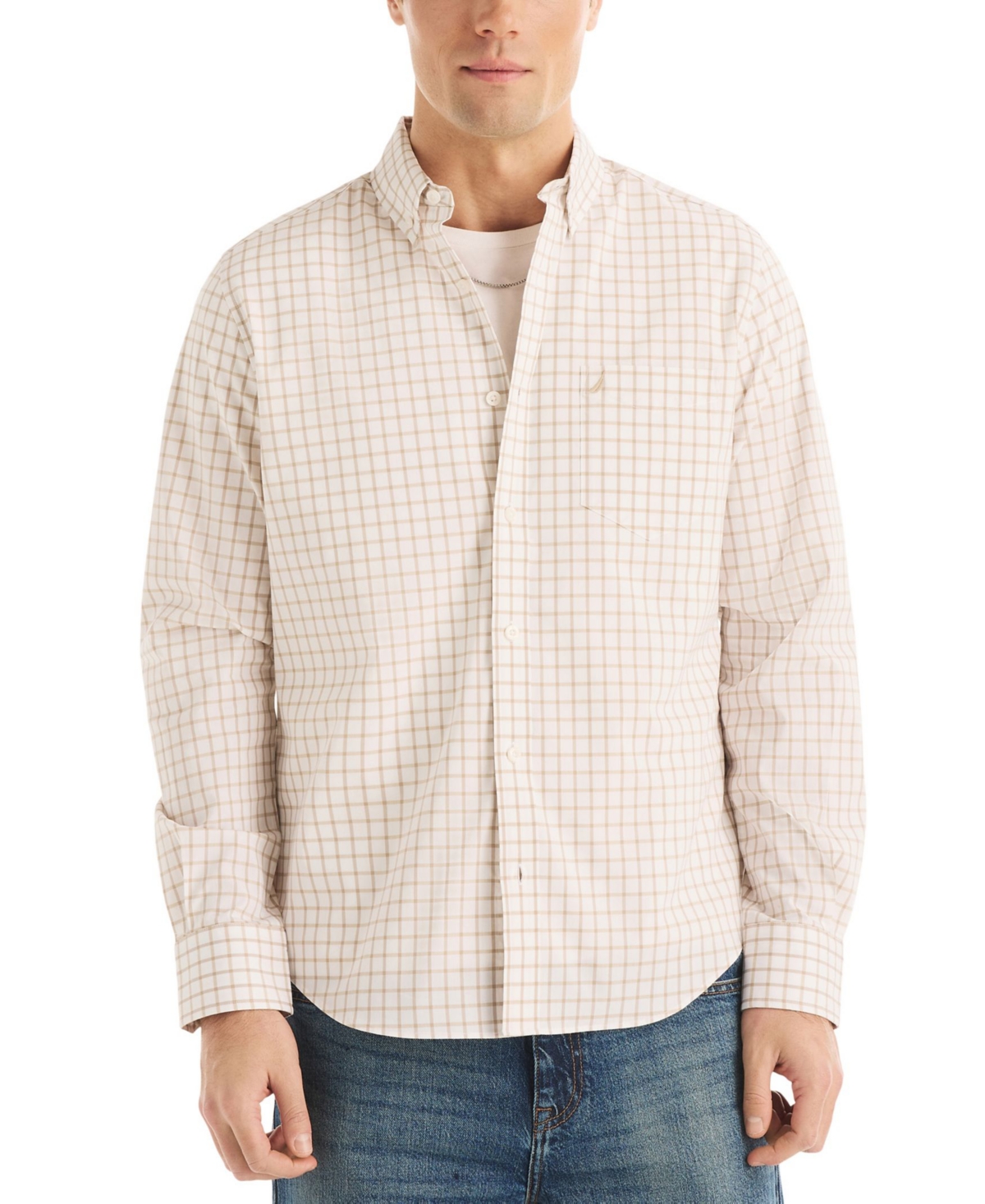 Click here for Nautica Mens Long Sleeve Woven Shirt - Warm Taupe prices