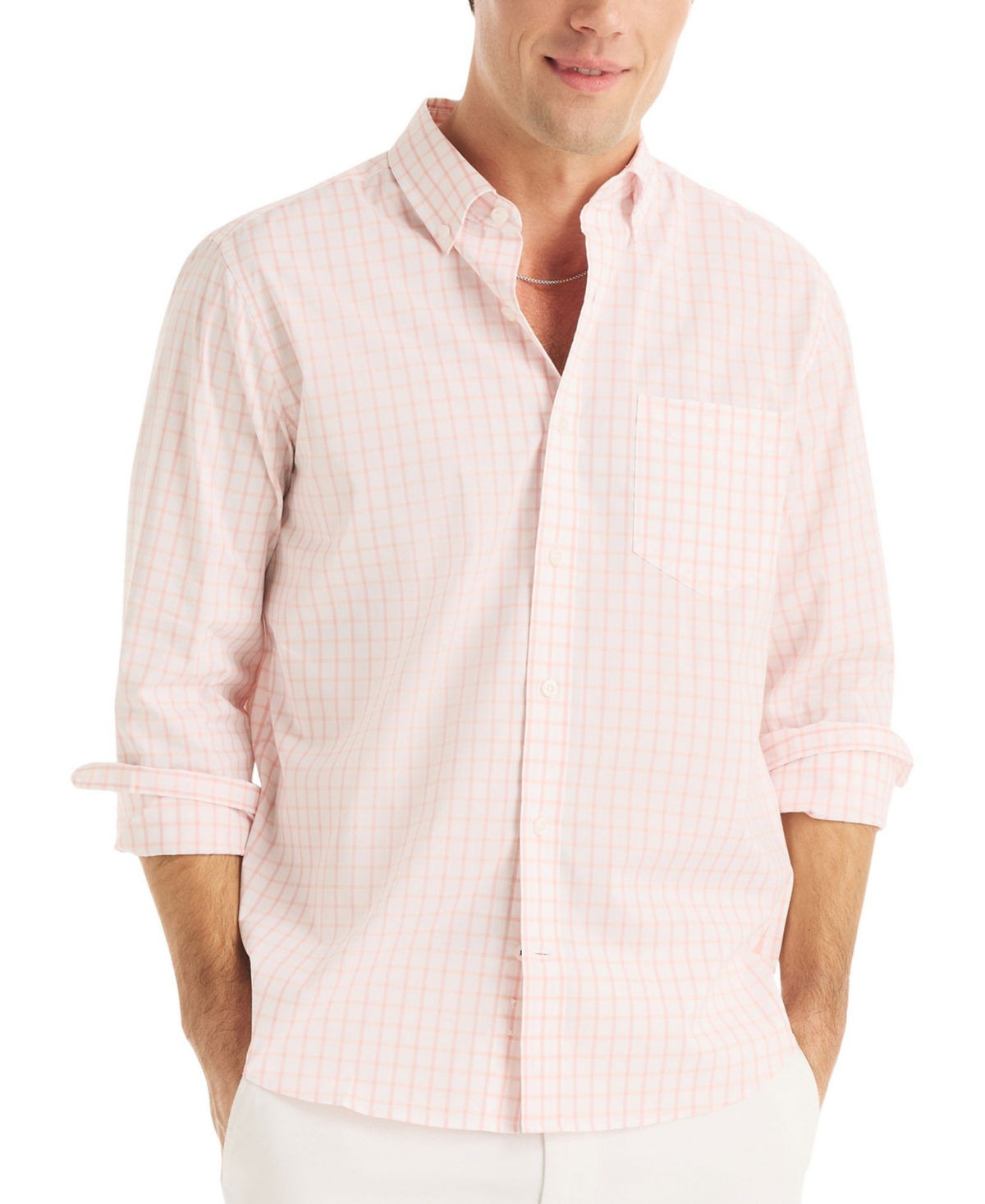 Click here for Nautica Mens Long Sleeve Woven Shirt - Silver Pink prices
