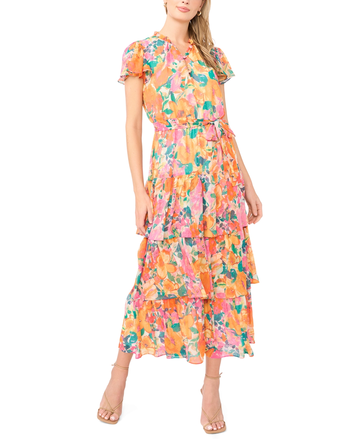 Click here for Sam & Jess Womens Tiered Floral Flutter-Sleeve Max... prices