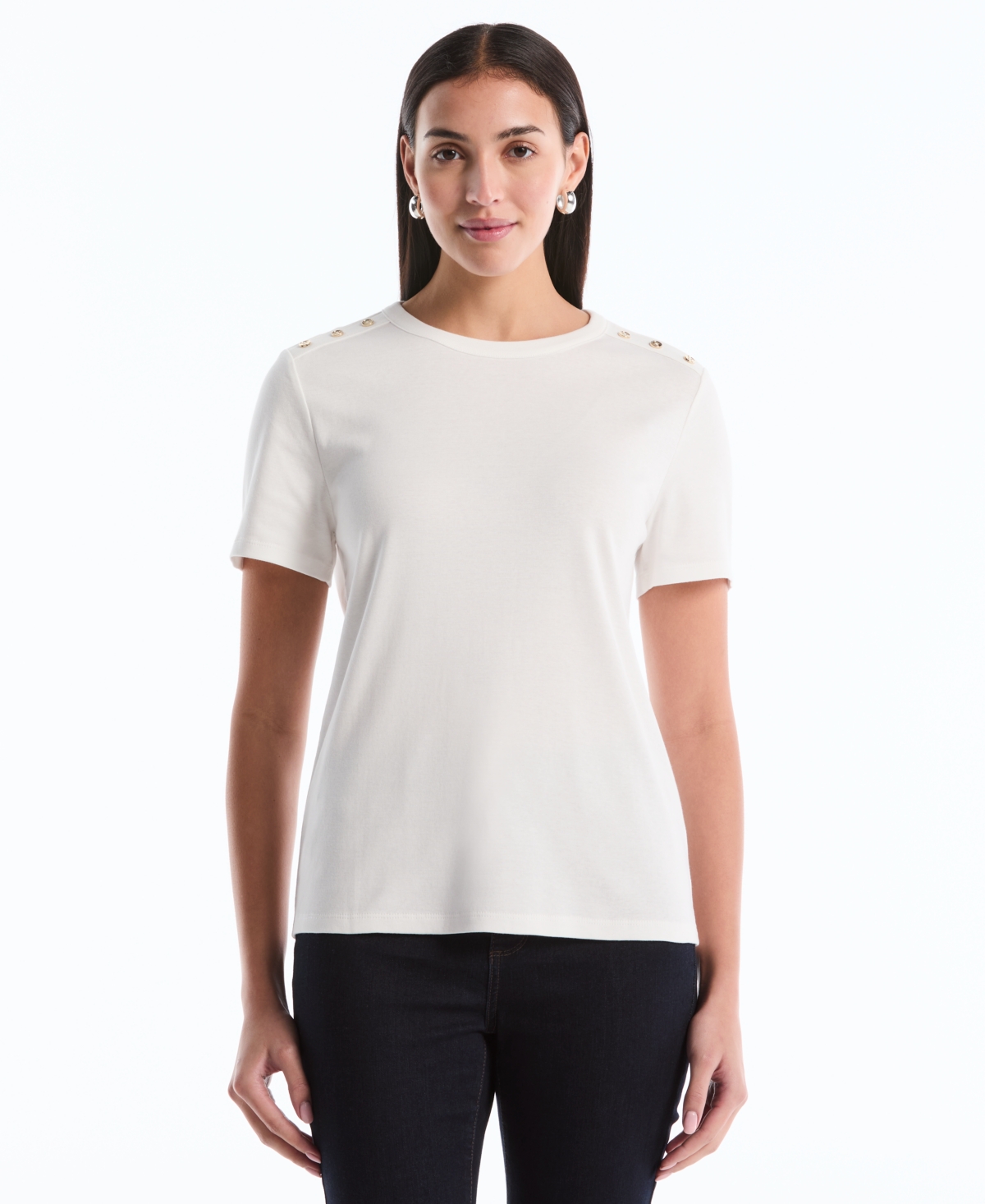 Click here for Rafaella Petite Button Detail Short-Sleeve Top - S... prices