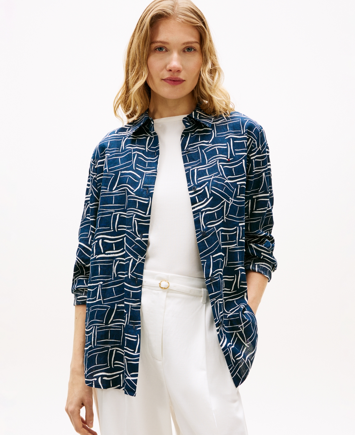 Click here for Tommy Hilfiger Womens Button-Up Shirt - Flag Feath... prices