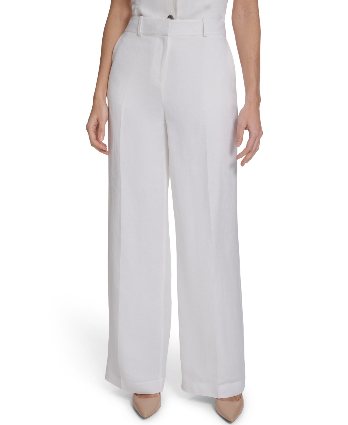 Click here for Calvin Klein Womens Wide-Leg Mid-Rise Pants - Whit... prices