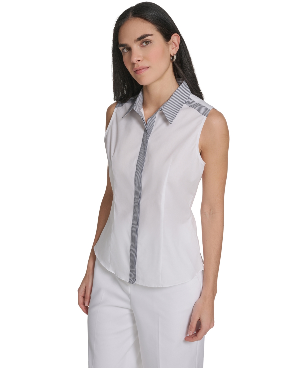 Click here for Calvin Klein Womens Sleeveless Collared Button-Dow... prices