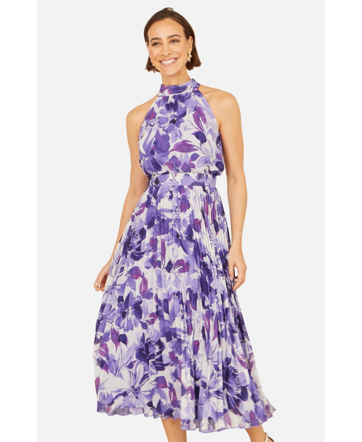 Click here for Yumi Womens Floral Halter Neck Pleated Midi Dress... prices