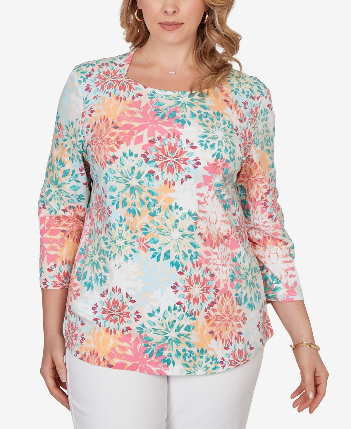 Click here for Ruby Rd. Plus Size Floral Medallion Knit Top - Cot... prices