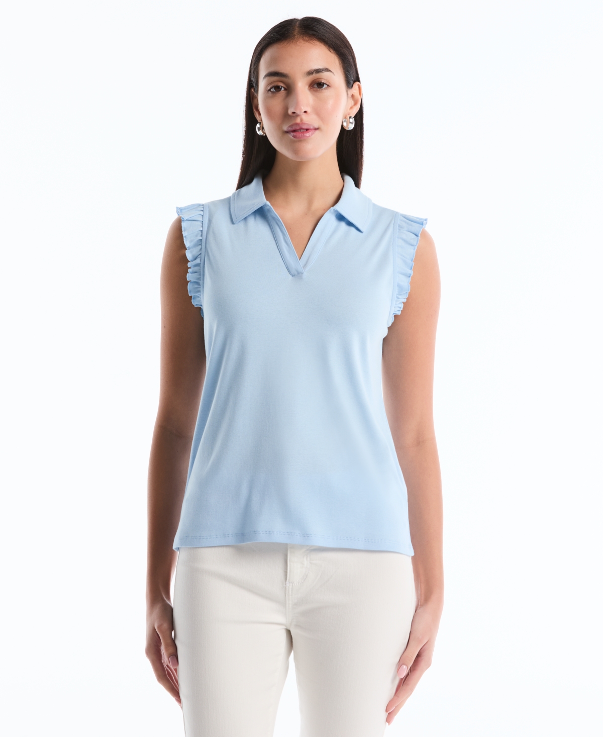 Click here for Rafaella Petite Ruffle Sleeveless Polo Shirt - Cer... prices