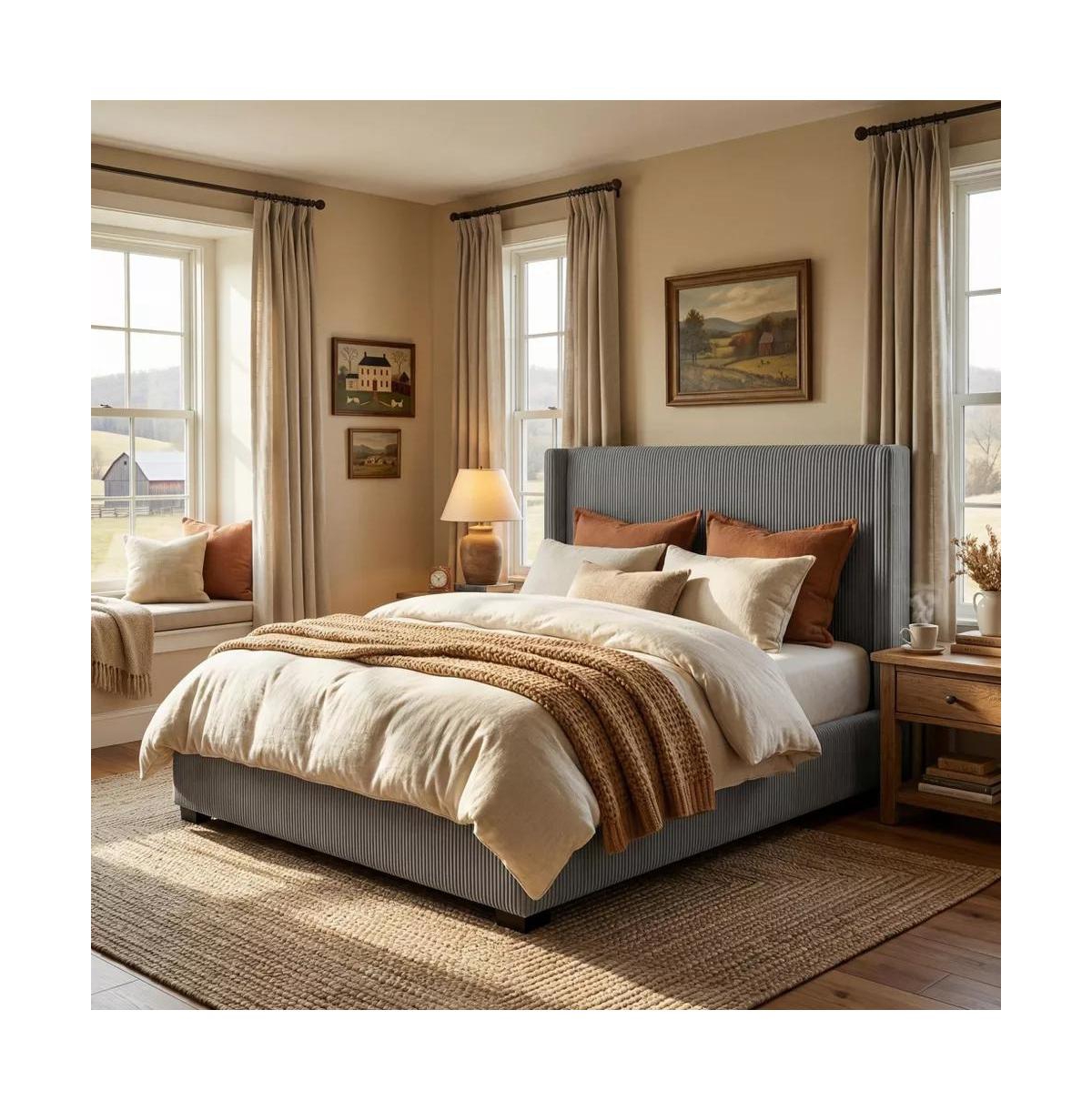 Click here for gaomon Corduroy Wingback Upholstered Platform Bed... prices