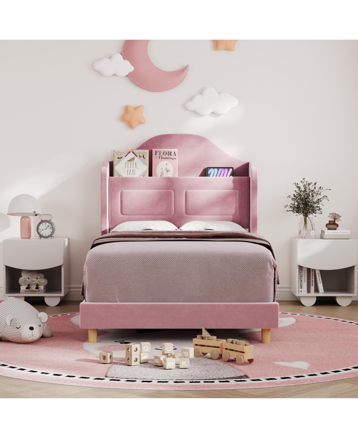 Click here for gaomon Wingback Velvet Platform Bed with Led Light... prices