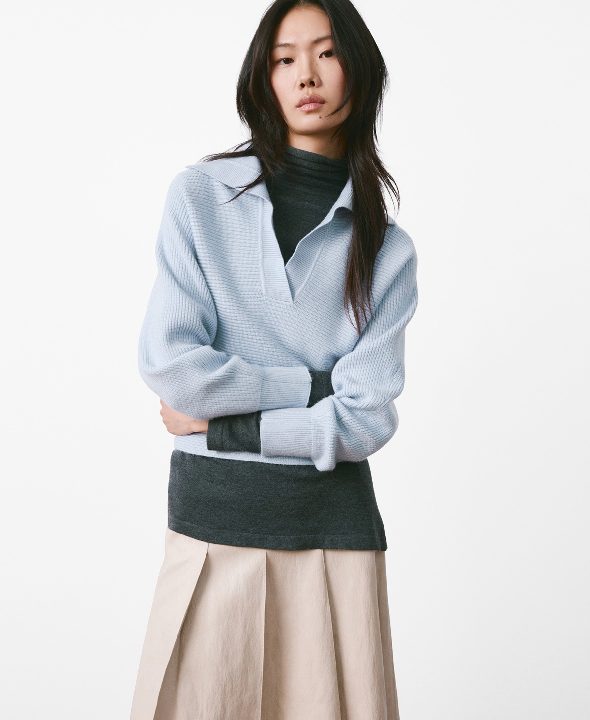 Click here for Mango Womens V-Neck Knit Sweater - Sky Blue prices