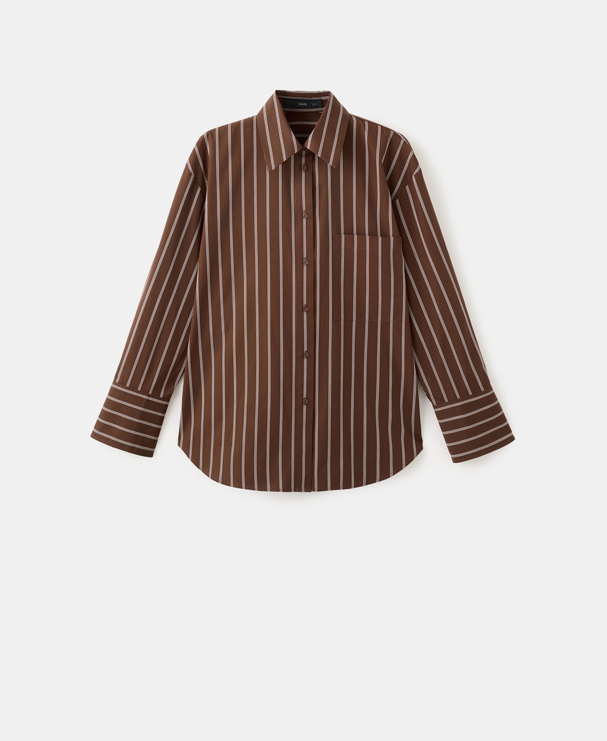 Click here for Mango Womens Pocket Striped Shirt - Brown prices