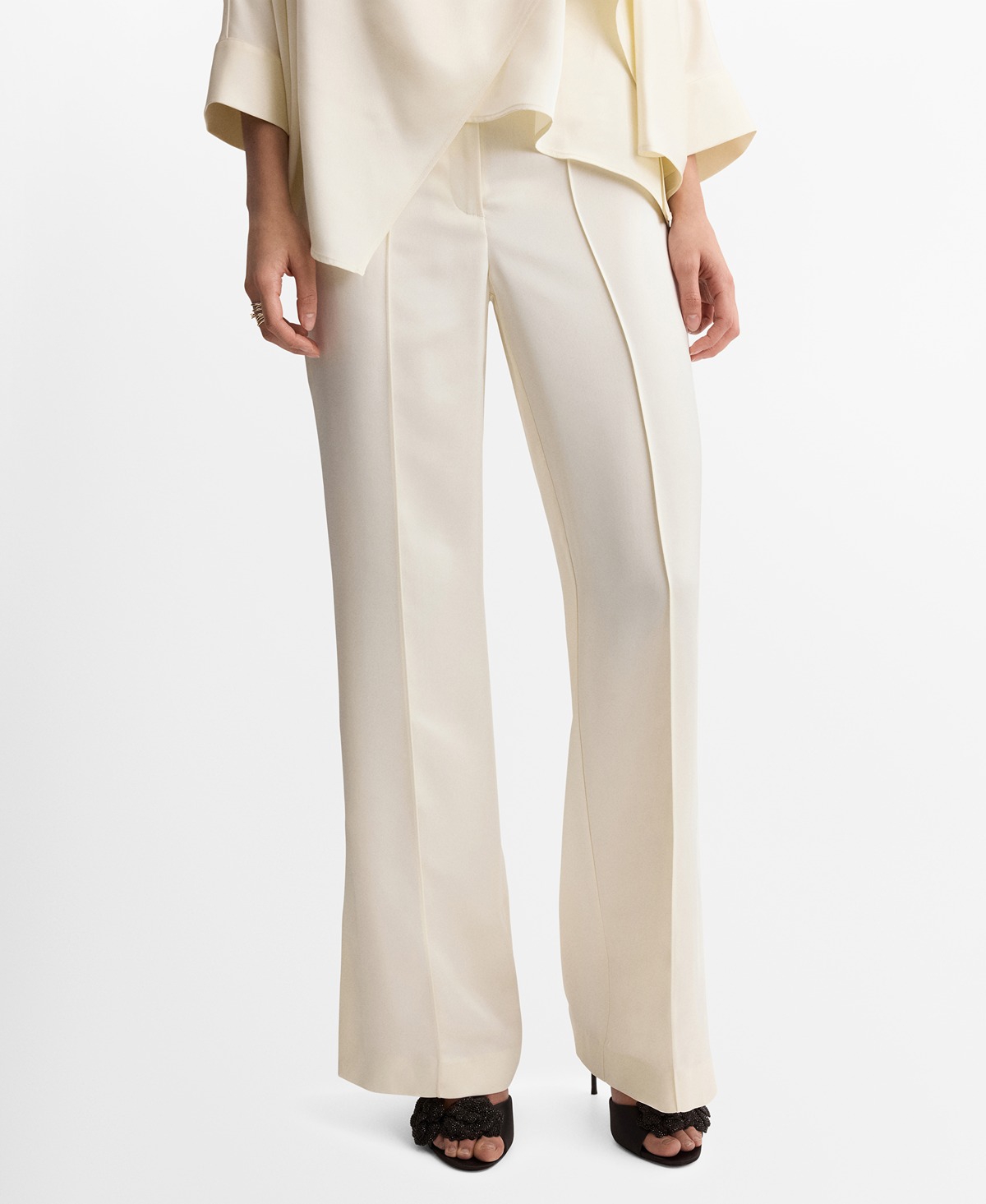 Click here for Mango Womens Straight Mid-Rise Pants - Ecru prices