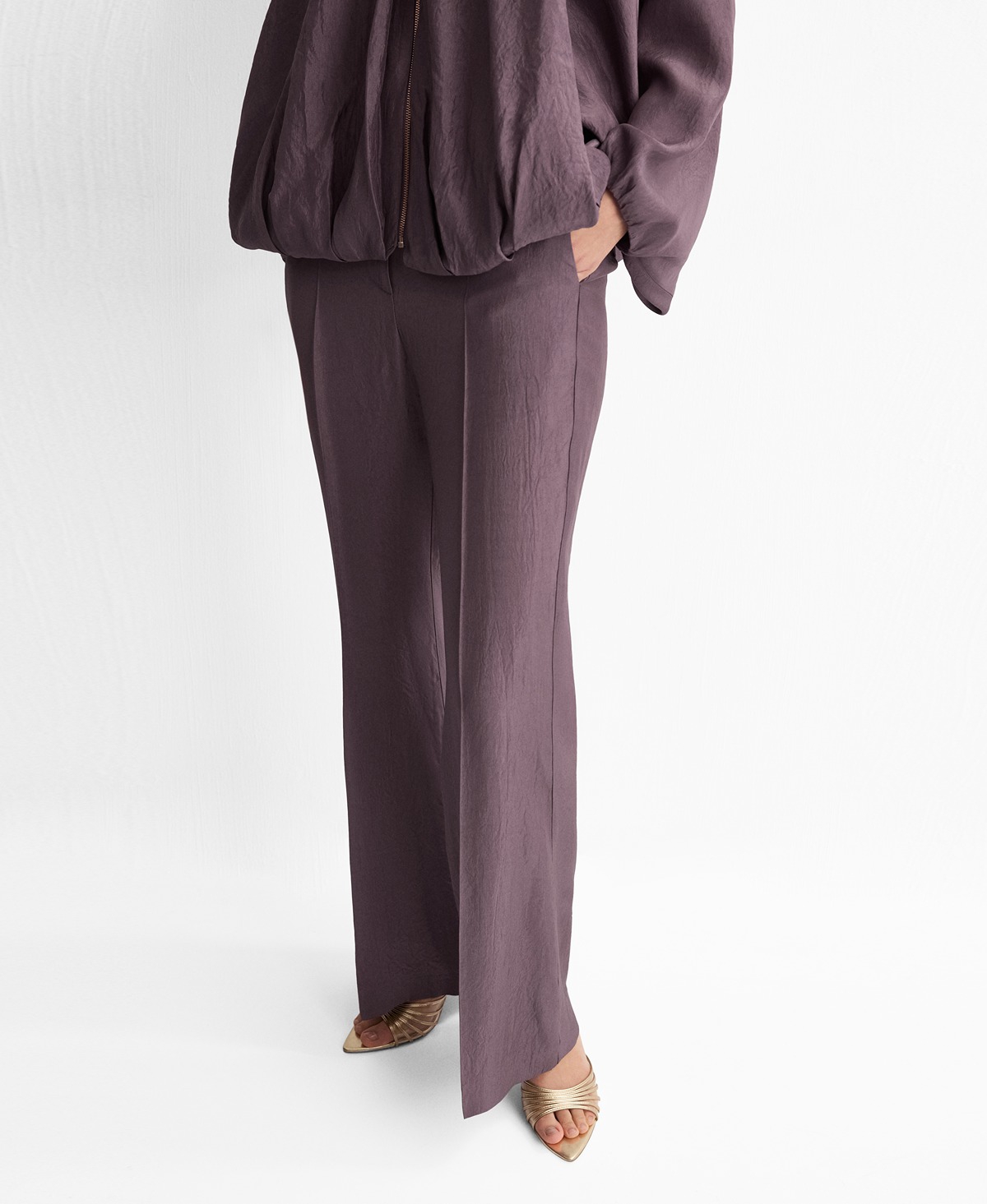 Click here for Mango Womens Straight Mid-Rise Pants - Purple prices