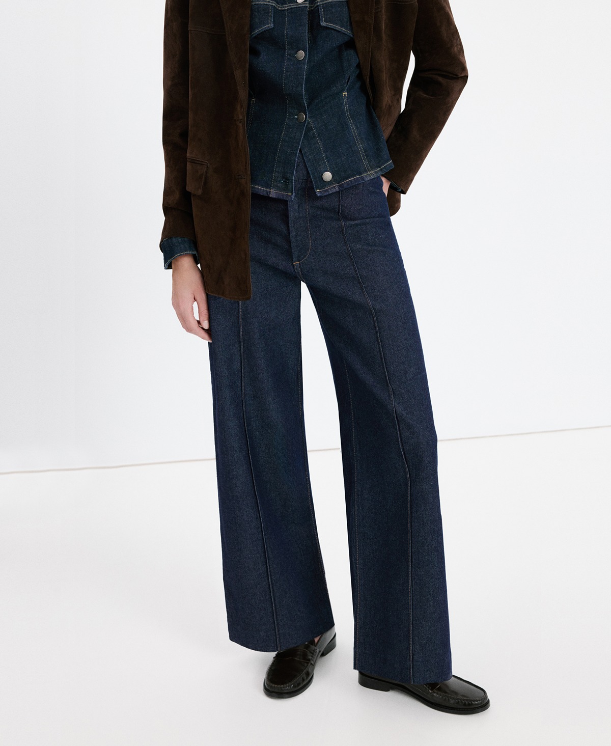 Click here for Mango Womens Stitching Detail High-Waisted Wide Le... prices