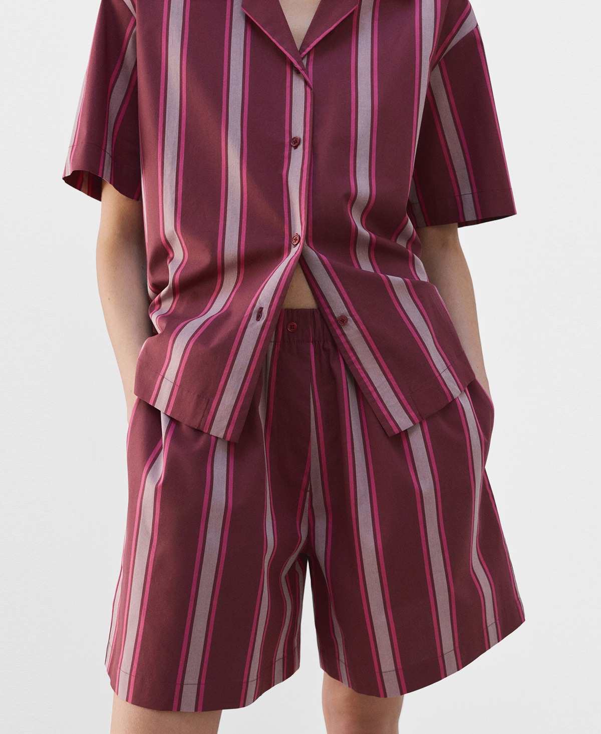 Click here for Mango Womens Striped Pajama Shorts - Fuchsia prices