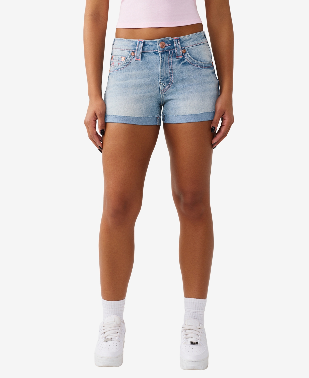 Click here for True Religion Womens Jennie Mid-Rise Big T Shorts... prices