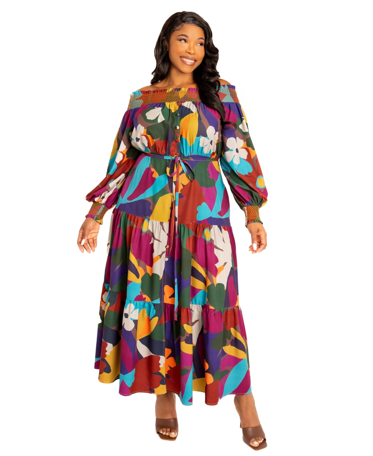 Click here for Buxom Couture Plus Size Floral Smocked Off Shoulde... prices
