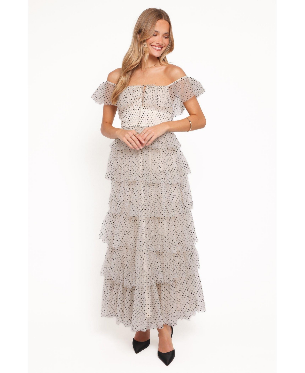 Click here for Petal and Pup Womens Belle Maxi Dress - Cream polk... prices