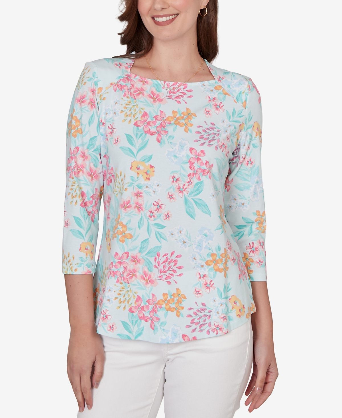 Click here for Ruby Rd. Petite Blooming Floral Envelope Neck Knit... prices