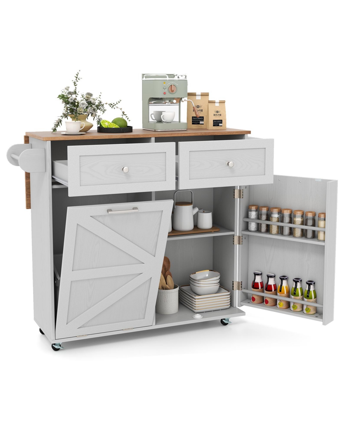 Click here for Volenca Wood Rolling Kitchen Island Cart with Tras... prices