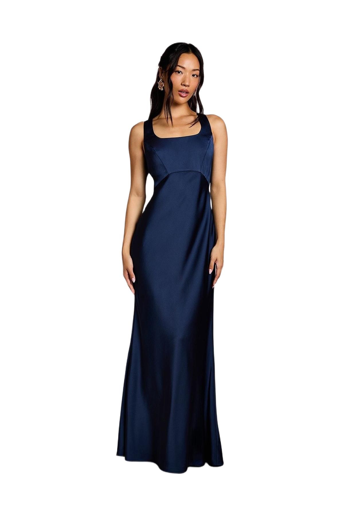 Click here for Coast Womens Square Neck Satin Bow Dress - Navy prices