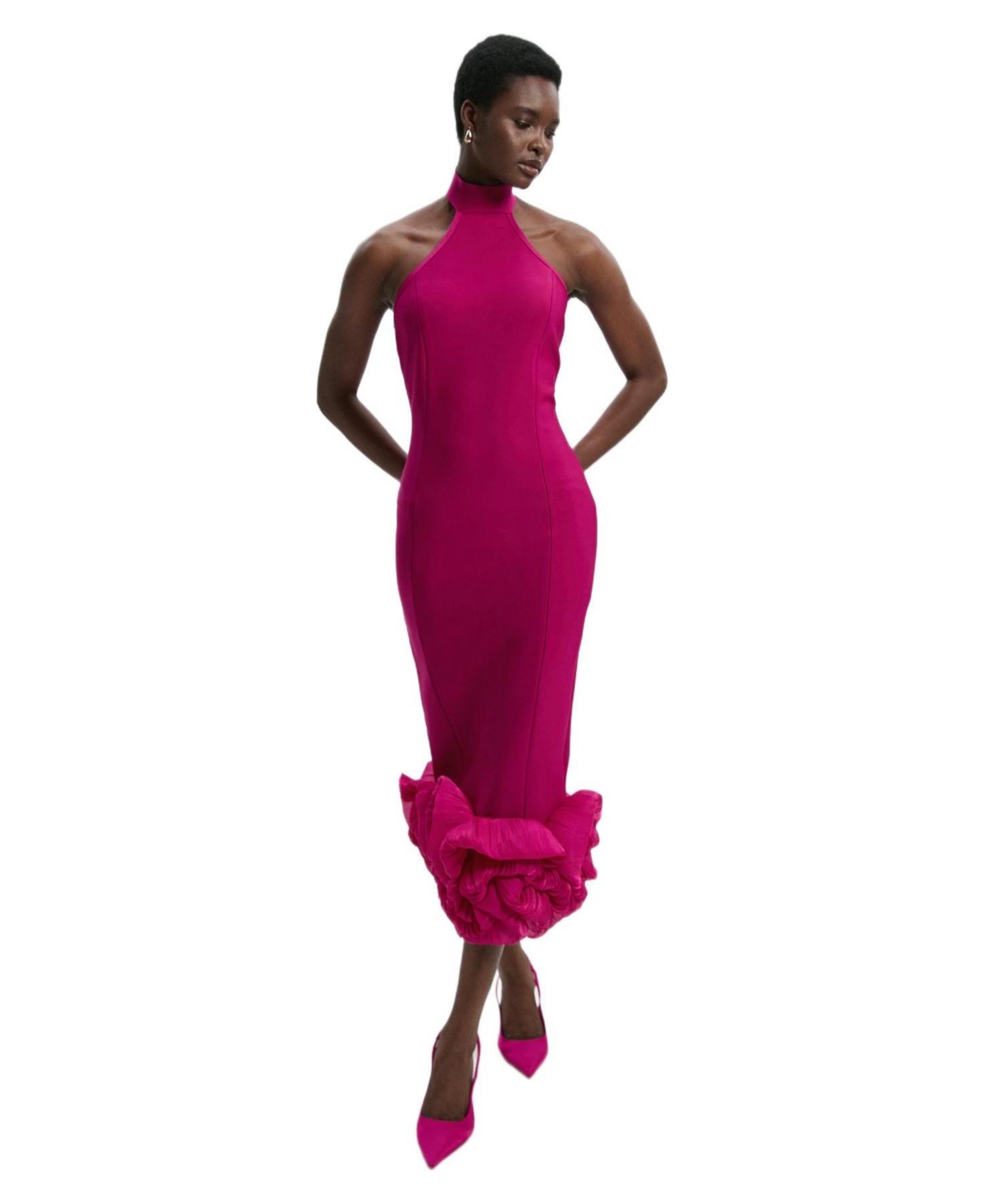 Click here for Karen Millen Womens Ruffle Hem Halter Knit Midi Dr... prices