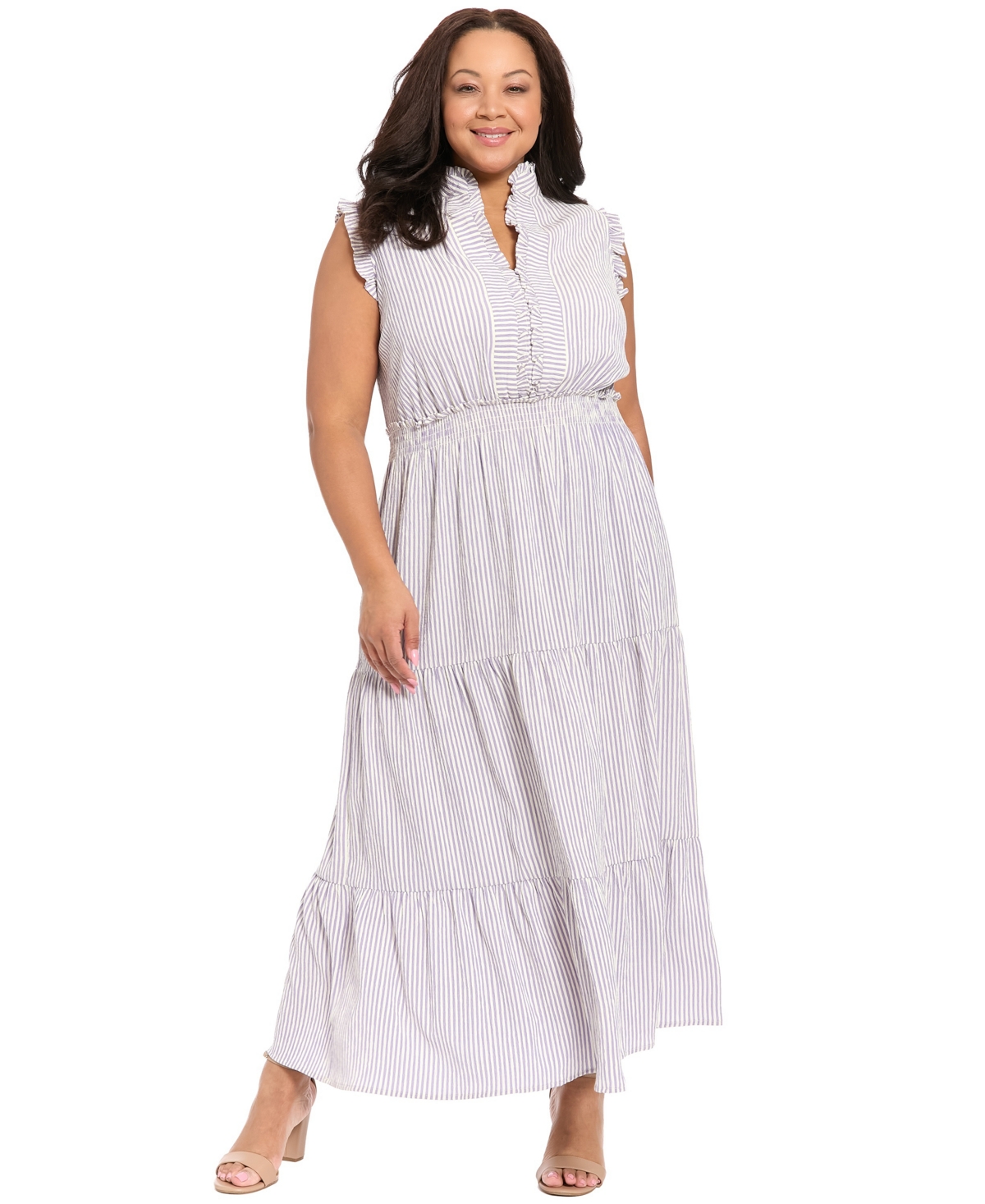 Click here for London Times Plus Size Tiered Sleeveless Maxi Dres... prices
