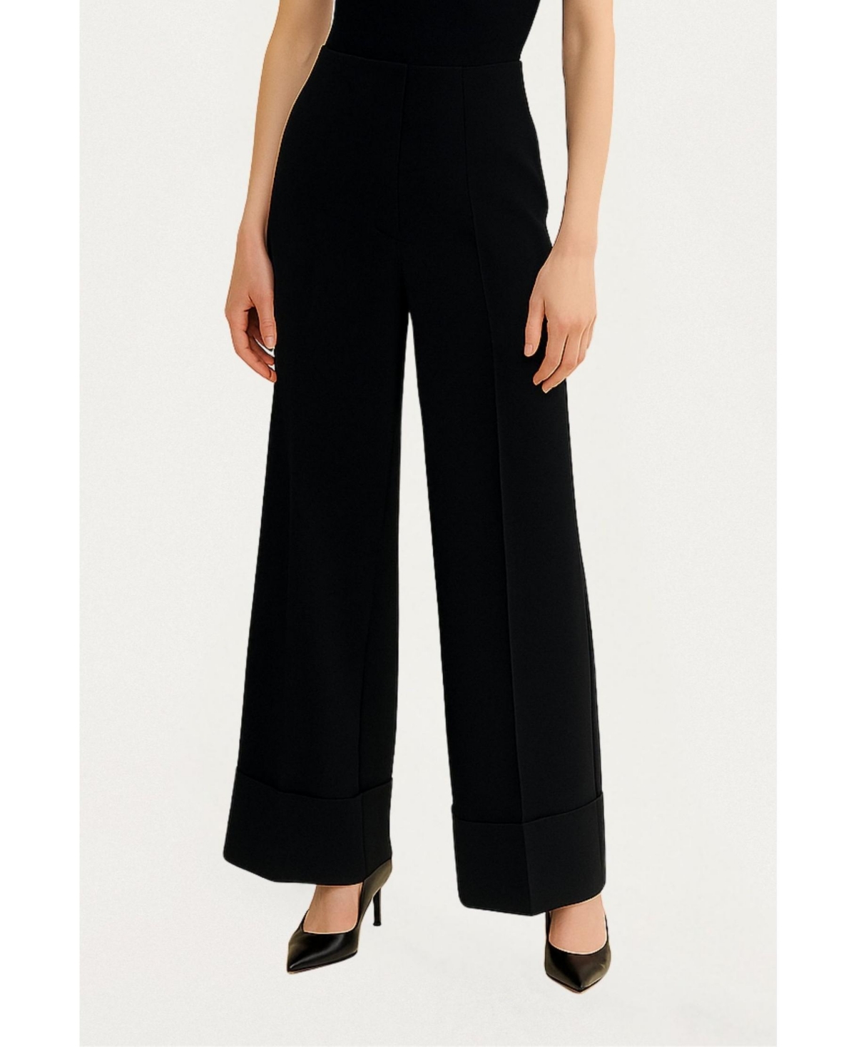 Click here for Nocturne Womens Cuffed Wide-Leg Trousers - Black prices