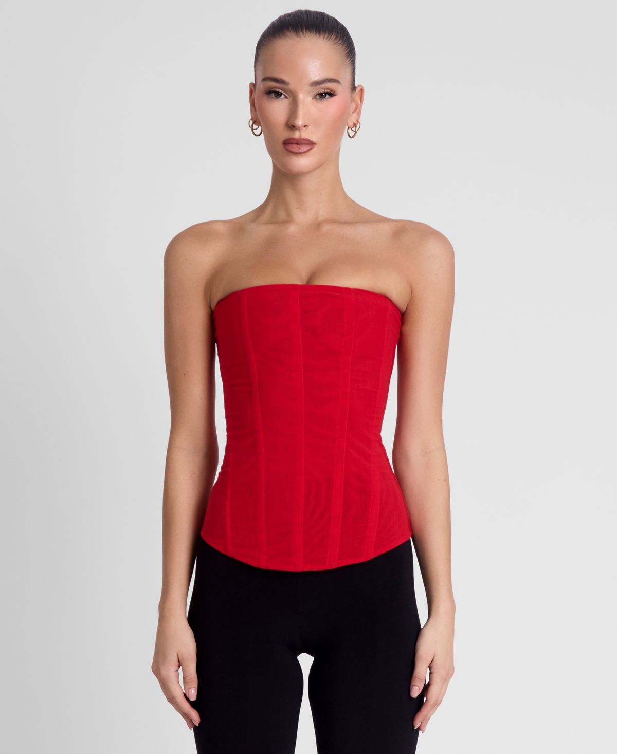 Click here for Leau Womens Muse Mesh Corset Top - Red prices