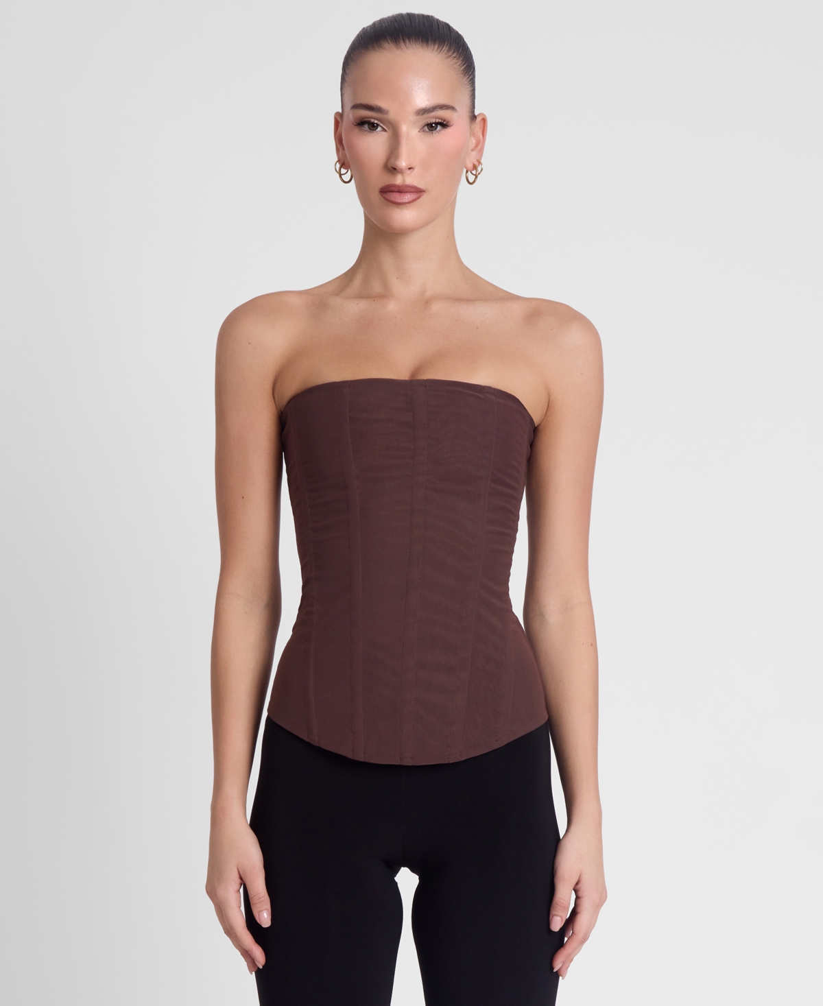 Click here for Leau Womens Muse Mesh Corset Top - Brown prices