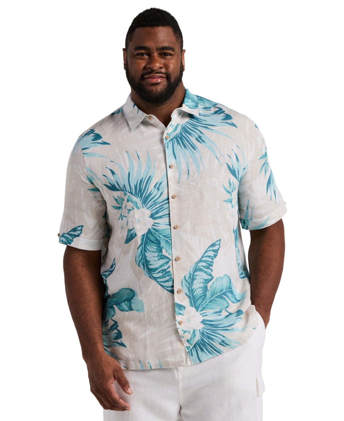 Click here for Cubavera Mens Big & Tall Linen Blend Palm Print Sh... prices