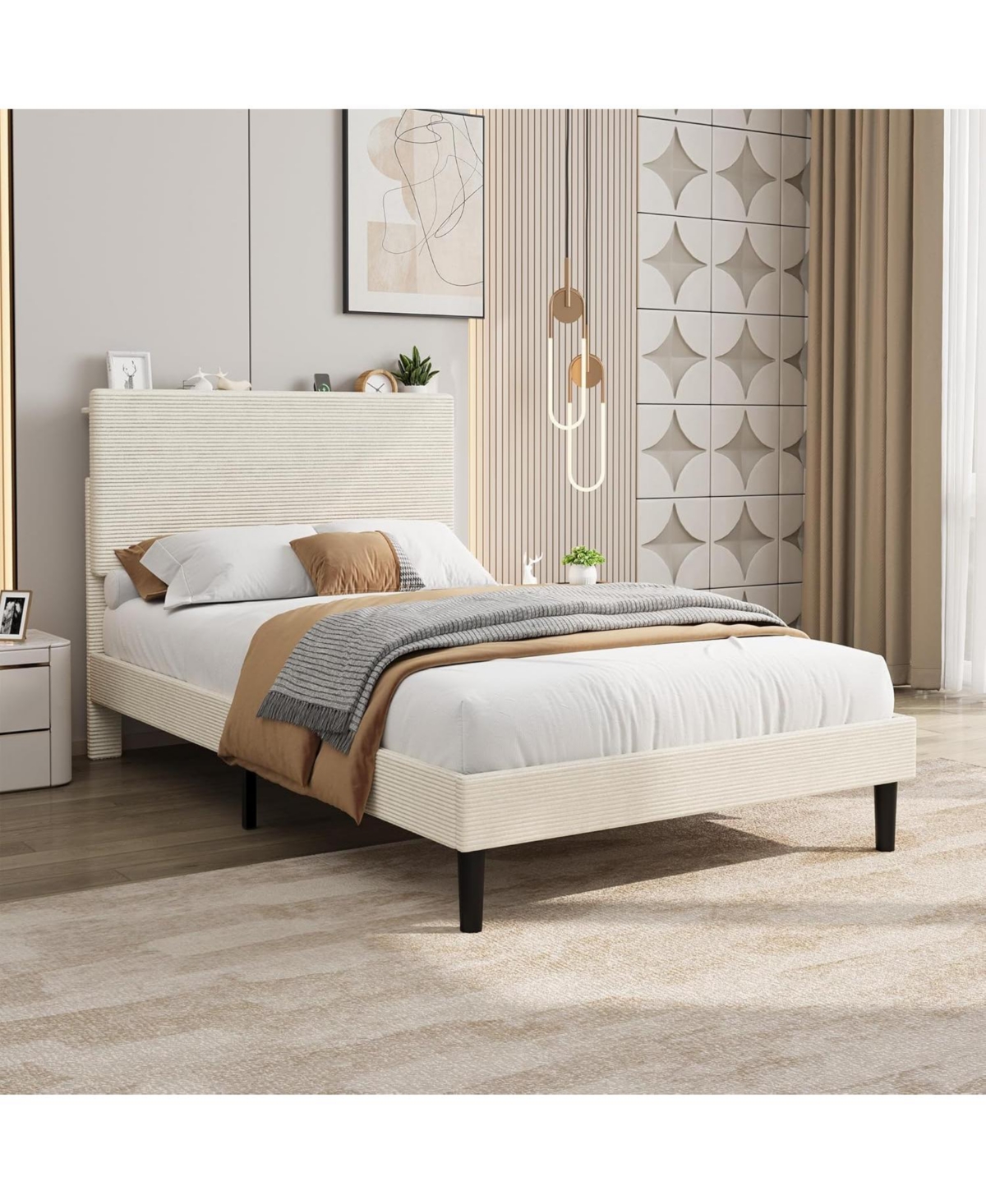 Click here for gaomon Bed Frame with Charging Station  Corduroy U... prices