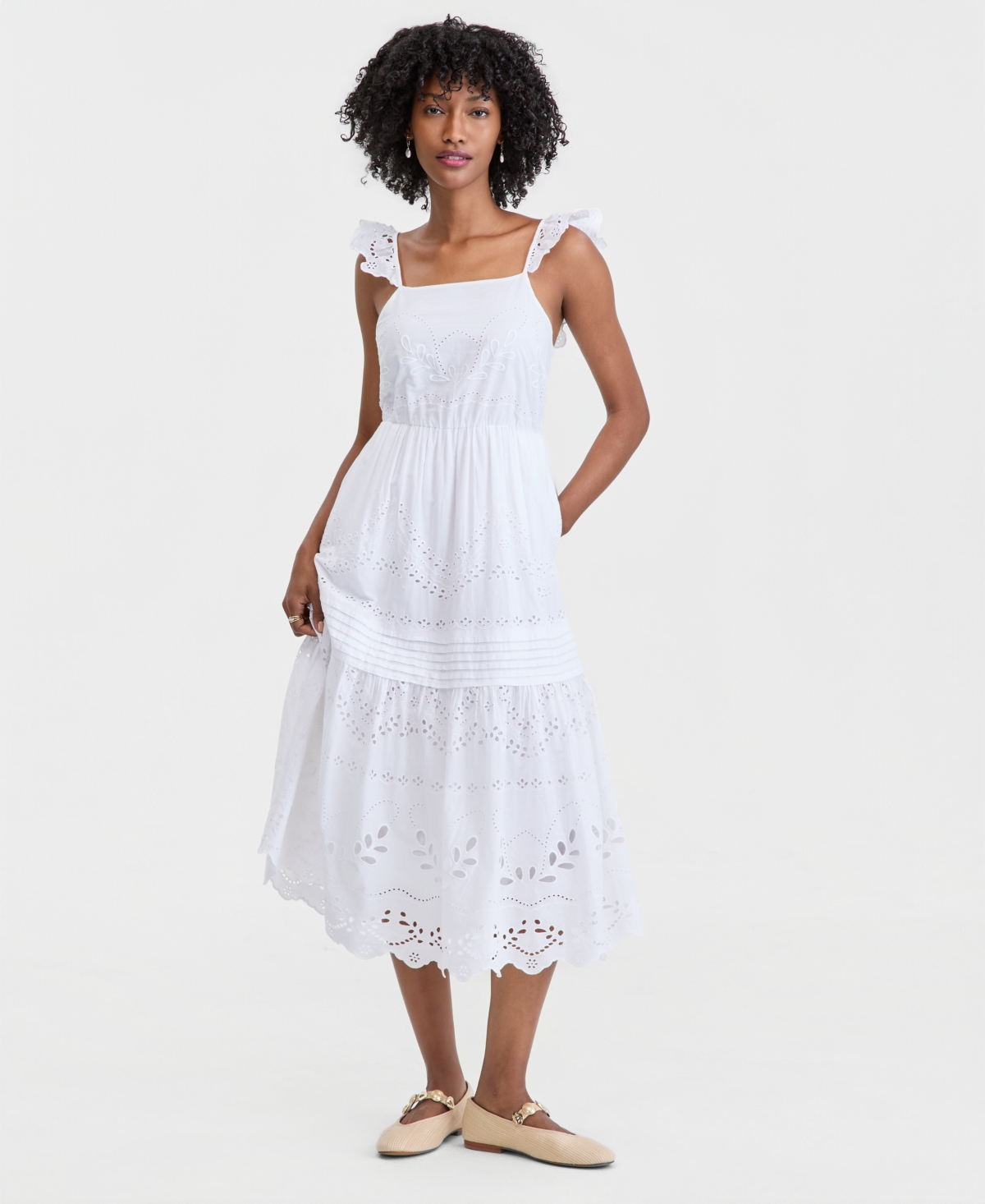 Click here for On 34th Womens Cotton Poplin Eyelet Pintucked Midi... prices