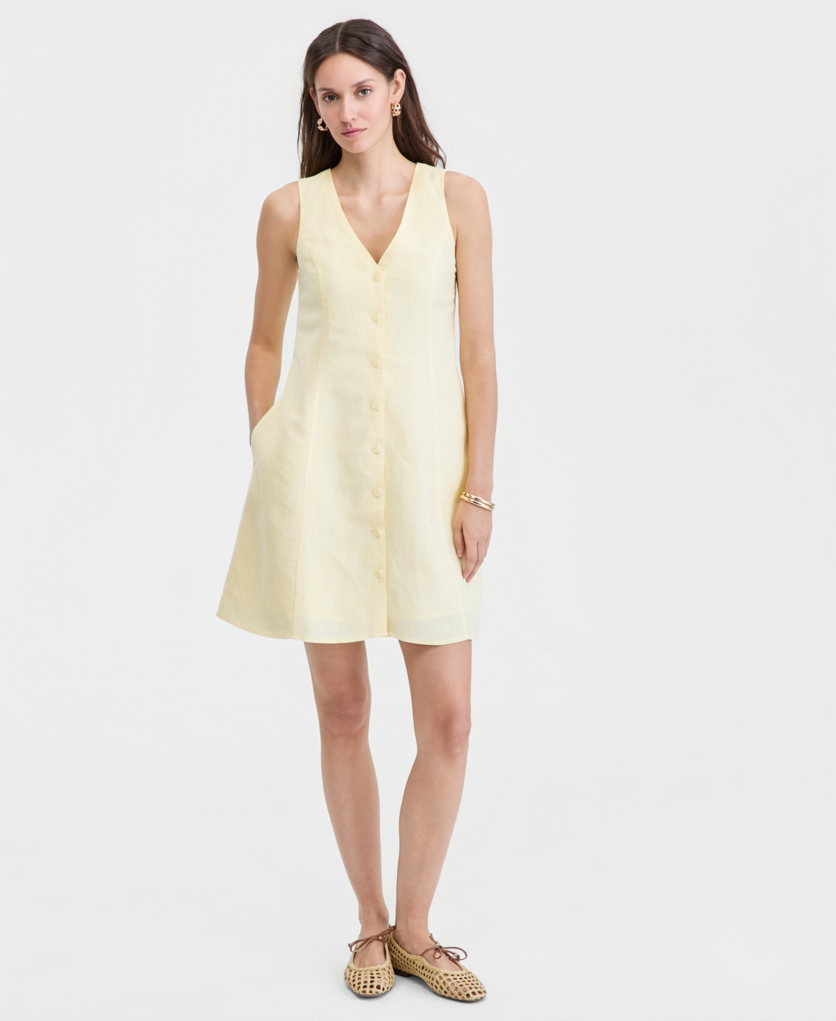 Click here for On 34th Womens Linen-Blend V-Neck Mini Dress  Macy... prices