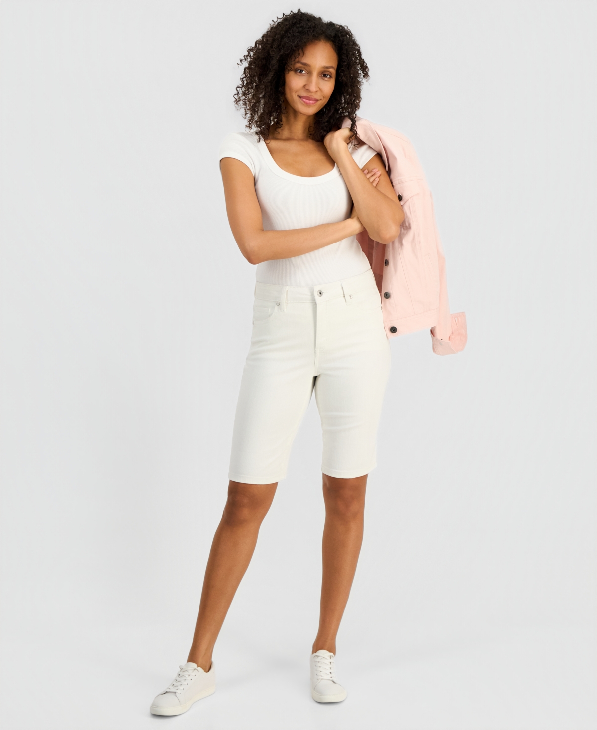 Style & Co Womens Mid-Rise Denim Bermuda Shorts  Macys Exclusive - Bright White