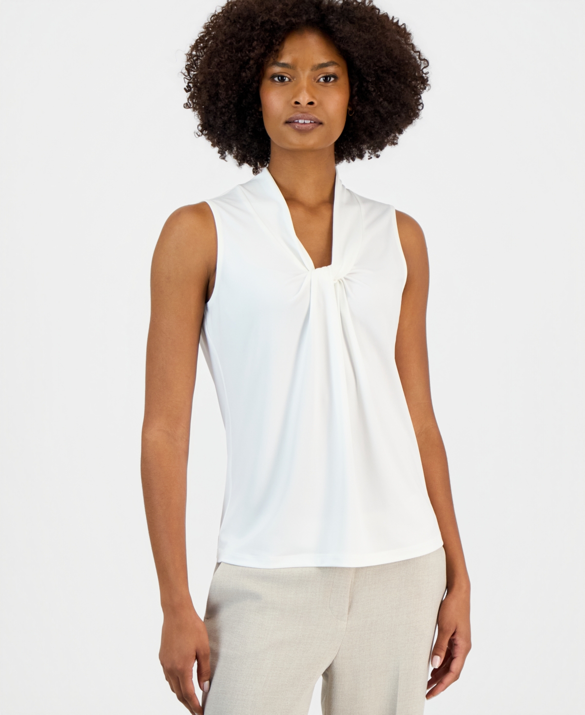 Click here for Kasper Womens Sleeveless Knotted-Front Top - Vanil... prices