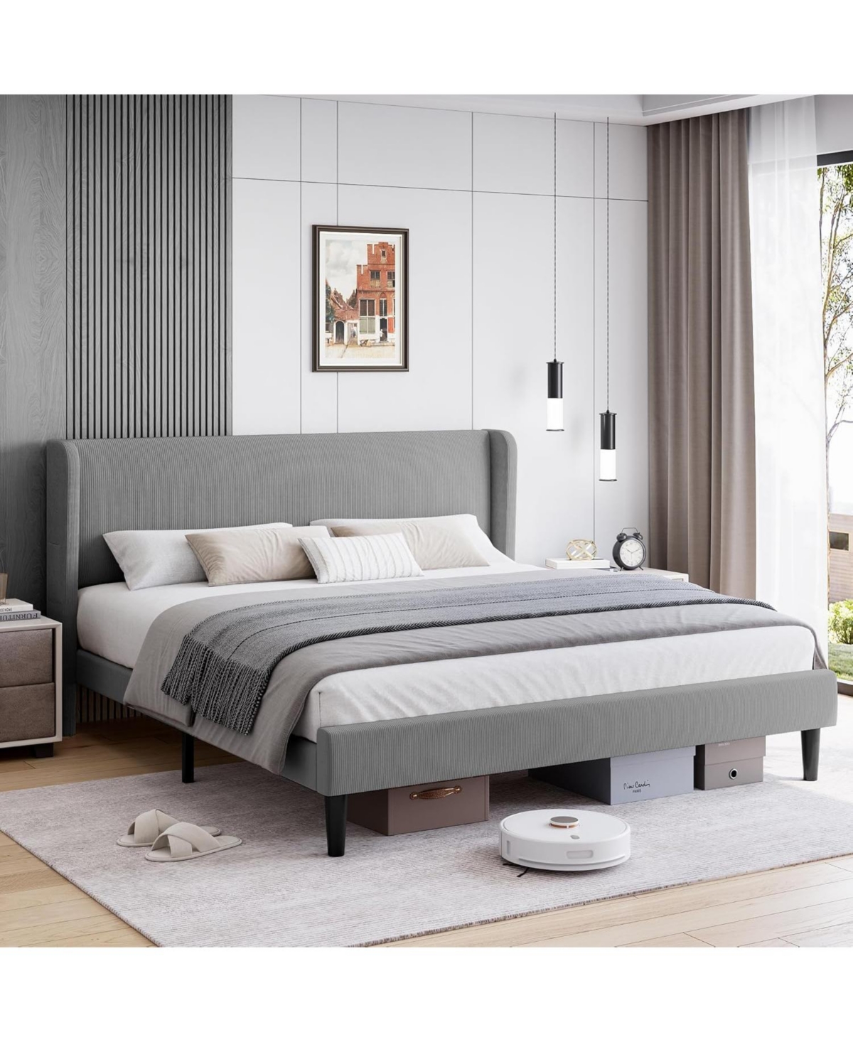 Click here for gaomon Assile Upholstered Bed Frame with Wingback... prices