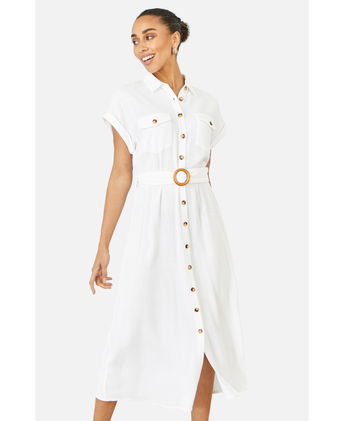 Click here for Yumi Womens Viscose Linen Look Midi Shirt Dress -... prices