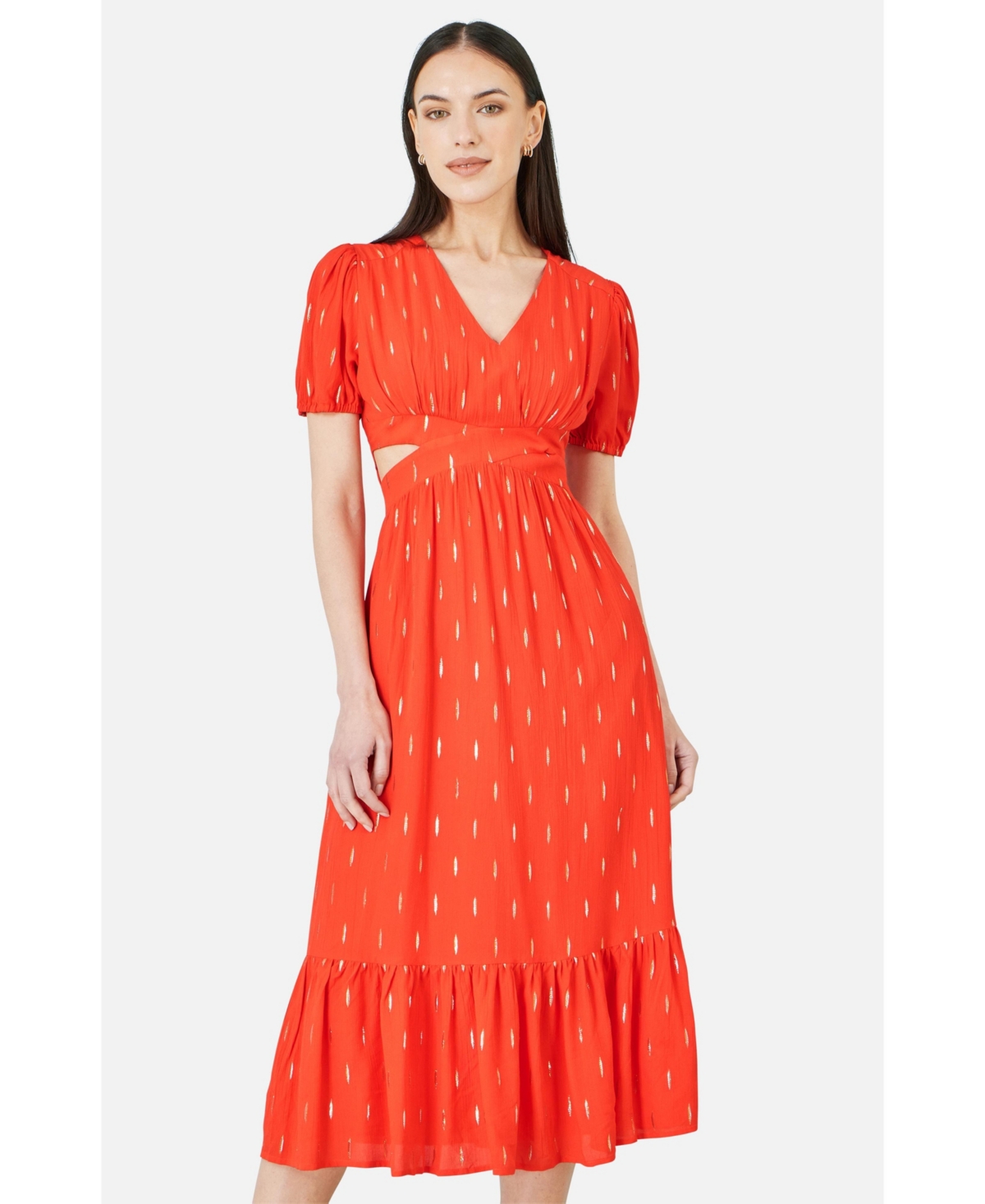 Click here for Yumi Womens Foil Print Viscose Cut Out Midi Dress... prices