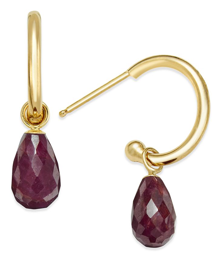 Macy's Ruby Briolette Hoop Earrings (4-1/10 ct. t.w.) in 14k Gold - Macy's