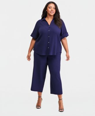 Click here for Anne Klein Essentials Plus Size Collared Button Fr... prices