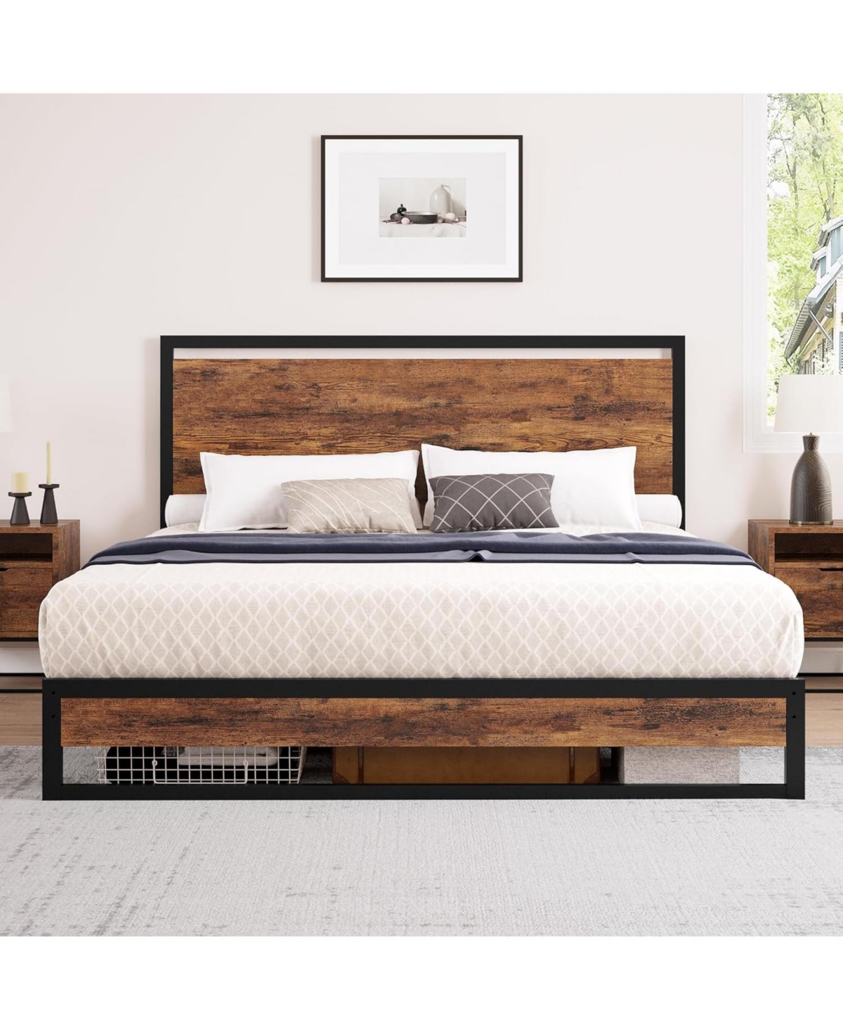 Click here for gaomon King Industrial Metal Bed Frame Headboard 1... prices